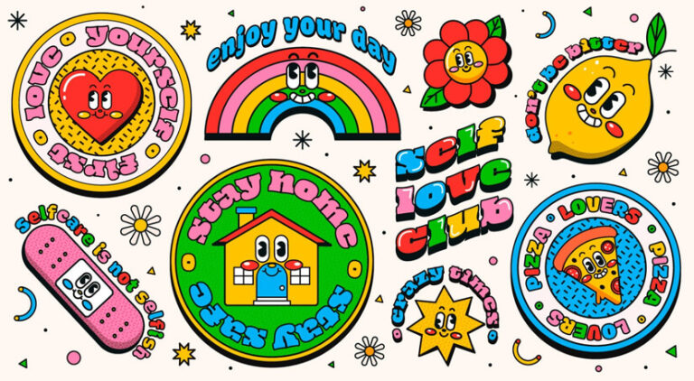 40+ Great Flat Design Examples with Outline Retro 70s Vibes | GM Blog