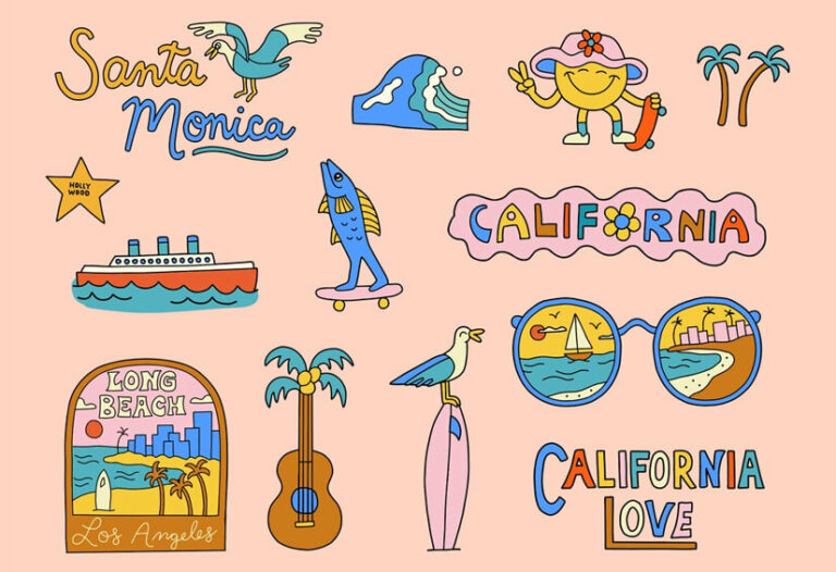 40+ Great Flat Design Examples with Outline Retro 70s Vibes | GM Blog