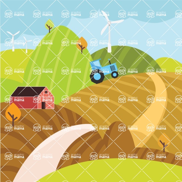 90 Nature Vector Graphics Bundle / Abstract Flat Farm Background ...