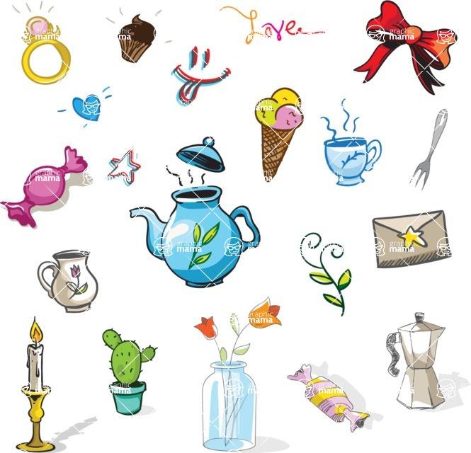 20 Colorful Hand Drawn Items Vector Set | GraphicMama
