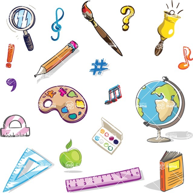 School Hand Drawn Items Vector Education Graphics Set | GraphicMama