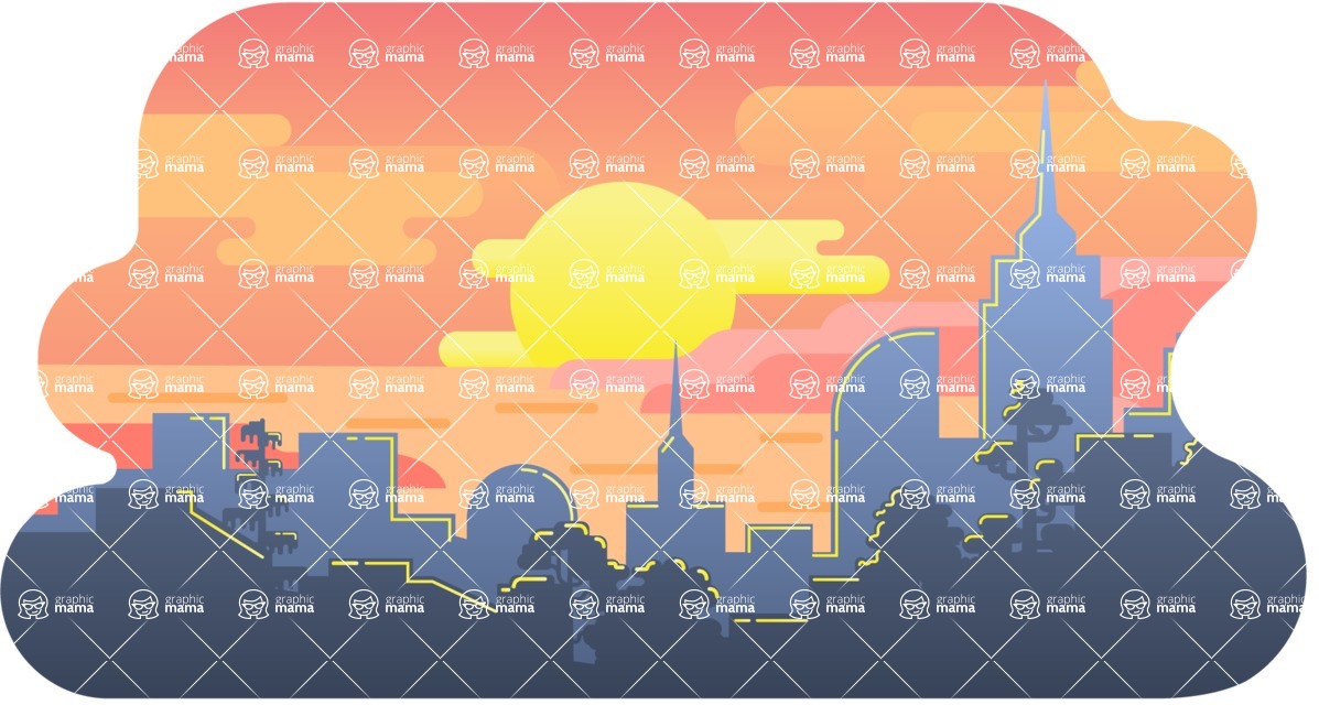 Vector Landscape Mega Bundle [241 Landscapes] / Colorful City Sunset ...