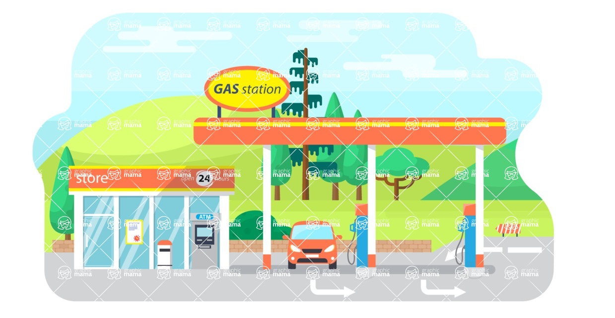 Vector Landscape Mega Bundle [241 Landscapes] / Flat Gas Station Vector ...