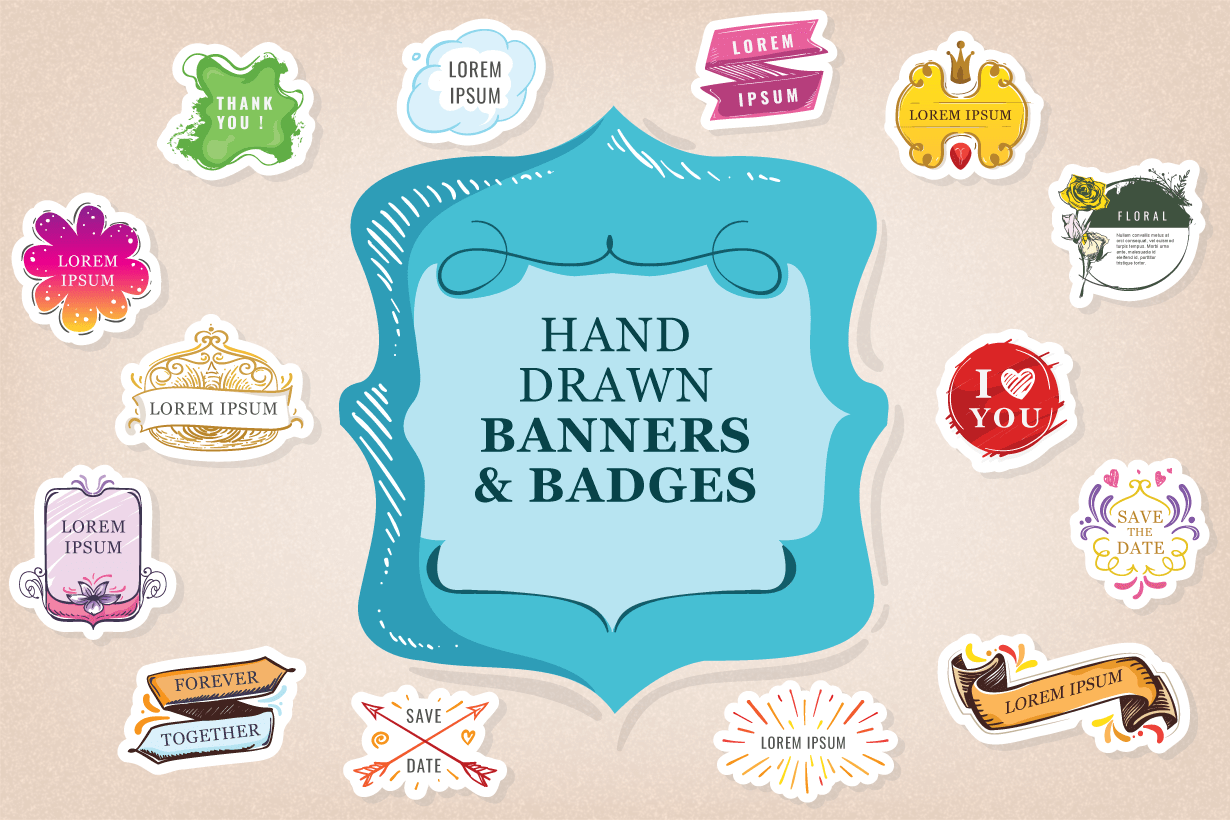 Hand-Drawn Templates: Banners and Badges | GraphicMama