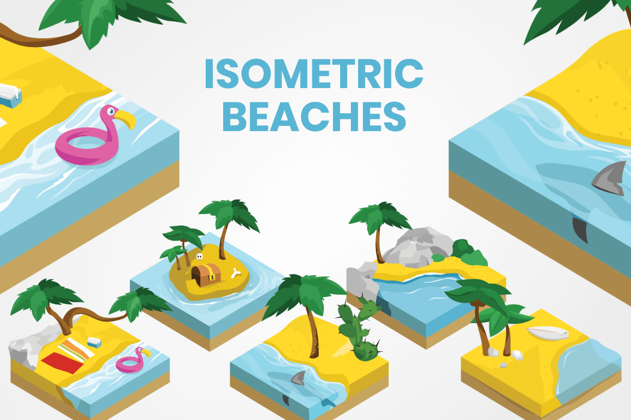 Isometric Beach Illustrations Set | GraphicMama