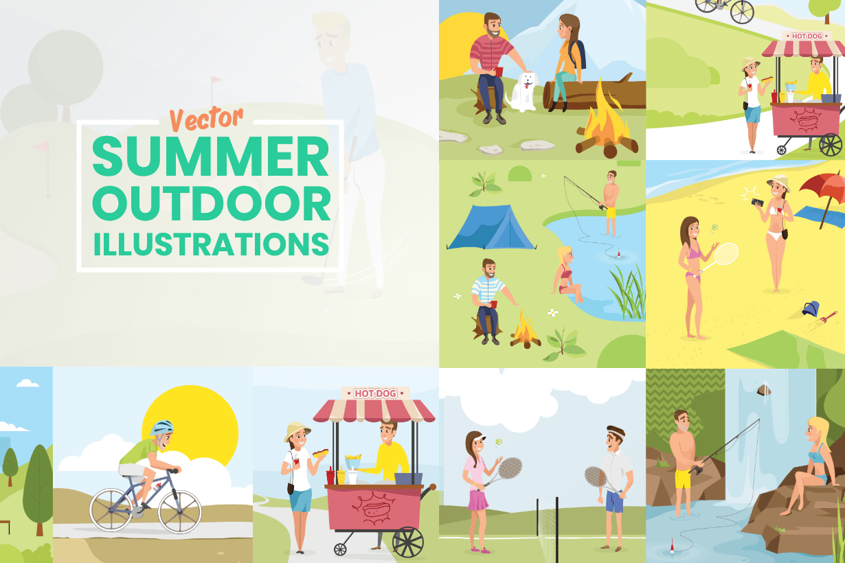 Summer Outdoor Illustrations Set | GraphicMama