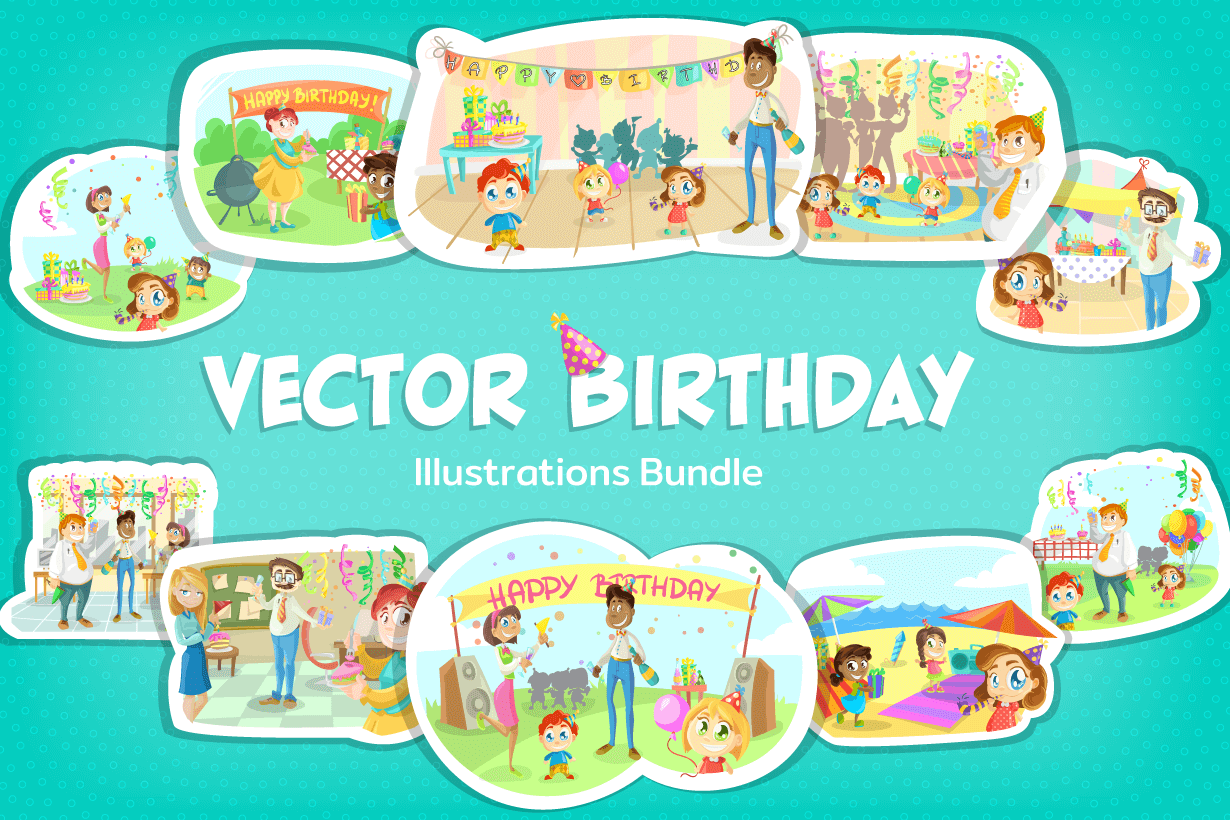 Vector Birthday Illustrations Bundle | GraphicMama