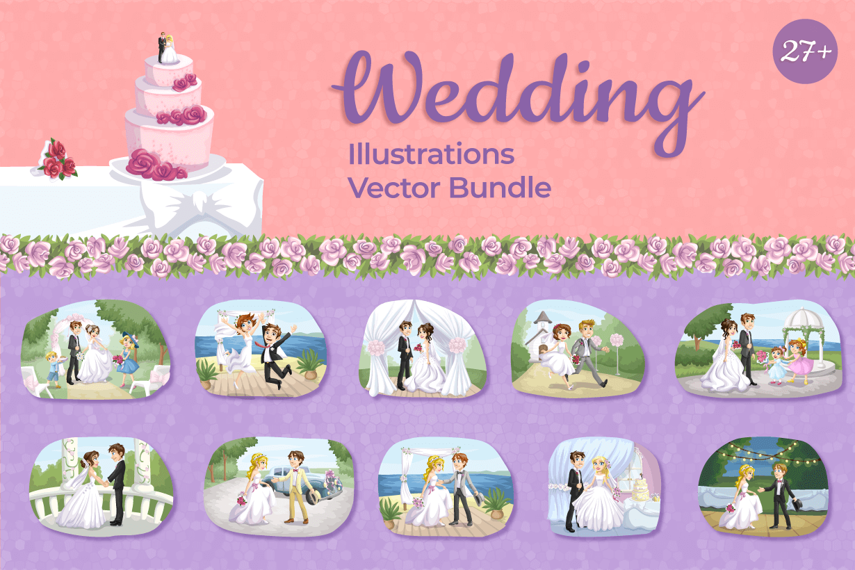 25+ Wedding Illustrations Bundle | GraphicMama