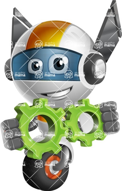 Cute robot cartoon character holding cogwheel gears - stock vector ...