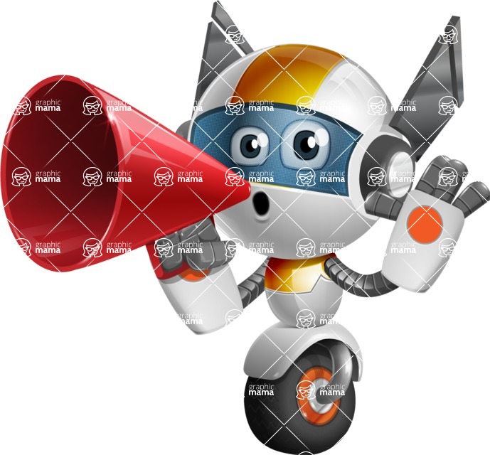 Cute robot cartoon character with a loudspeaker - stock vector graphic ...